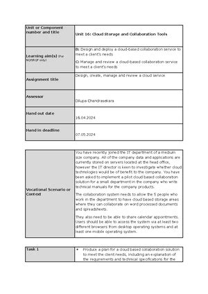 BTEC Assignment 1 Brief Cloud Computing BTEC Assignment Brief