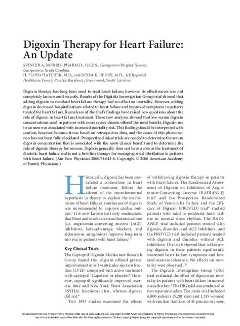 Pdf Digoxin Therapy For Heart Failure An Update