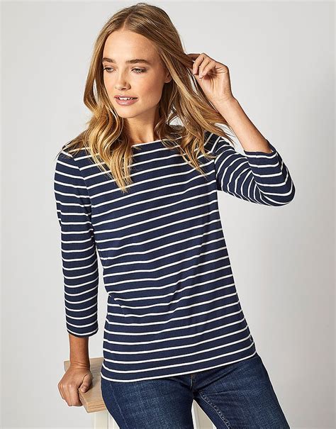 Womens Essential Breton Top In Navy White Linen Stripe From Crew Clothing