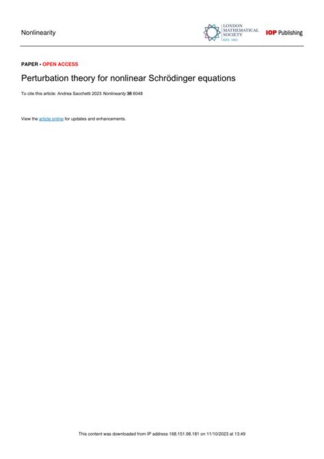 Pdf Perturbation Theory For Nonlinear Schrödinger Equations