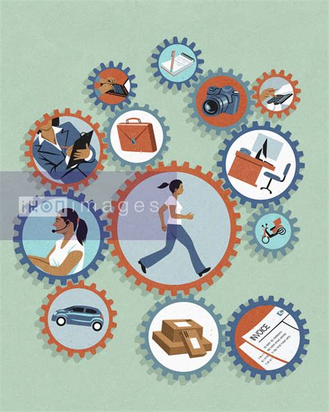 Stock Illustration Of Woman Running Inside Of Cogs Balancing Work And