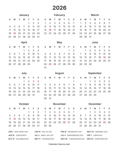 Federal Holidays 2026