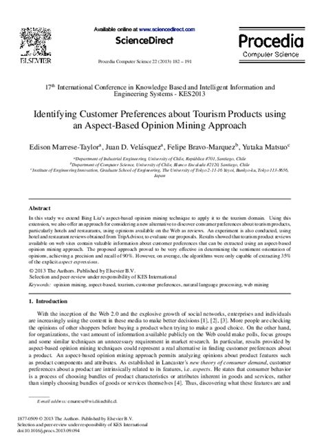 Pdf Identifying Customer Preferences About Tourism Products Using An