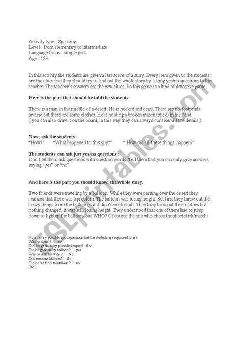 Detective Game Esl Worksheet By Passerby