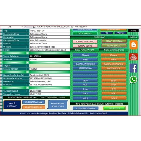 Jual Aplikasi Excel Raport K1 Sd Kelas 1 Tahun 01 And Promo Full Unlock