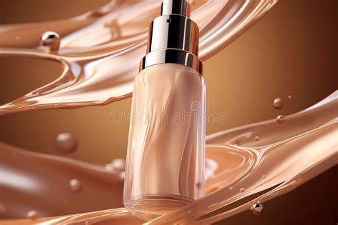 Bottle Of Makeup Foundation And Samples On Beige Background Cosmetic