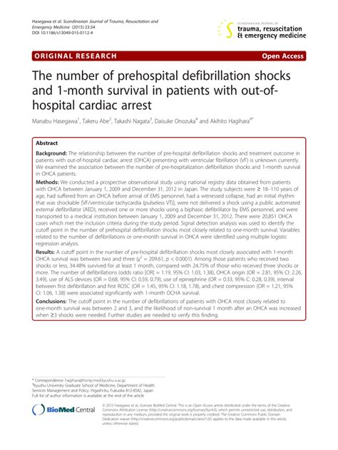 Pdf The Number Of Prehospital Defibrillation Shocks And 1 Month