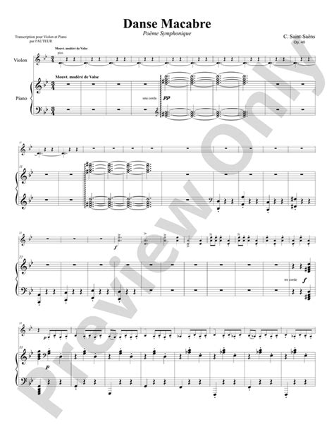 Saint Saëns Danse Macabre Op 40 Danse Macabre Op 40 Piano Part