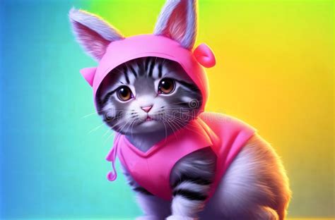 Cute Kitty In Hare Costume Little Cat In Clothes Generative Ai Stock