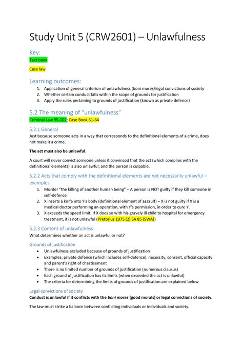 Crw2601 Study Unit 5 Unlawfulness I Iuri 211 Nwu Studocu