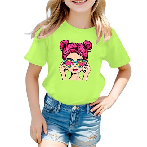 Icvfdpl Girls Fashion Tops Cute Graphic Print Round Neck Short Sleeve