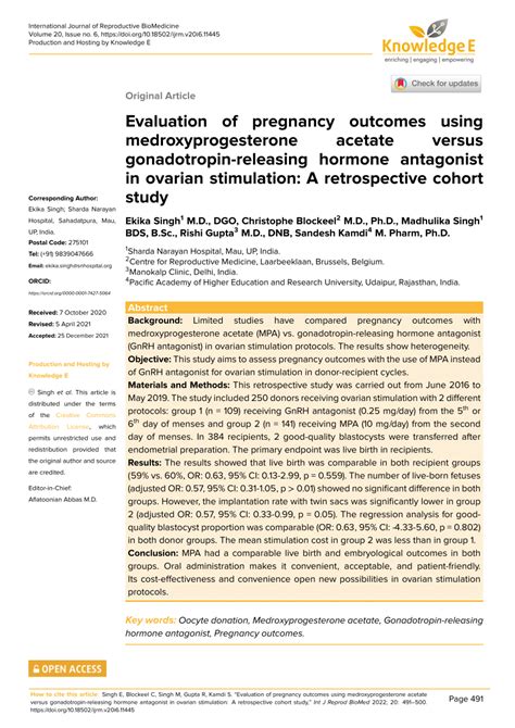 Pdf Evaluation Of Pregnancy Outcomes Using Medroxyprogesterone Acetate Versus Gonadotropin