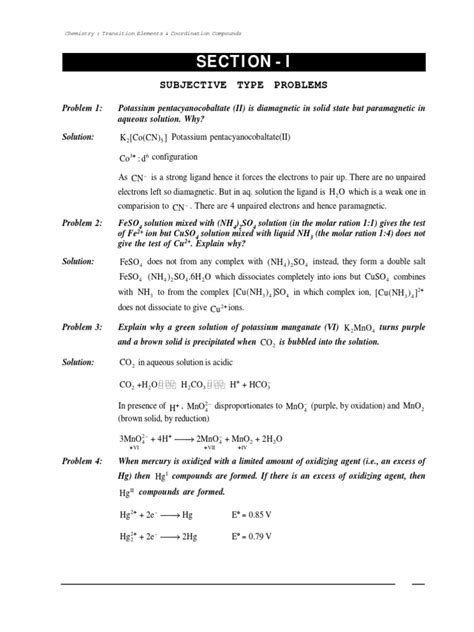 Tranisition Elements 02 Solved Problems Pdf Ligand Coordination Complex