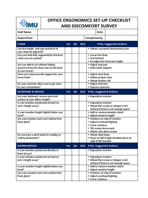 Office Ergonomics Checklist Download Free Pdf Chair Computer Monitor