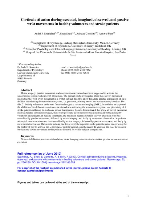 Pdf Brain Activation During Covert And Overt Movements