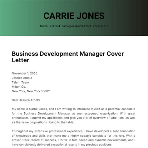 Free Business Development Manager Cover Letter Template To Edit Online