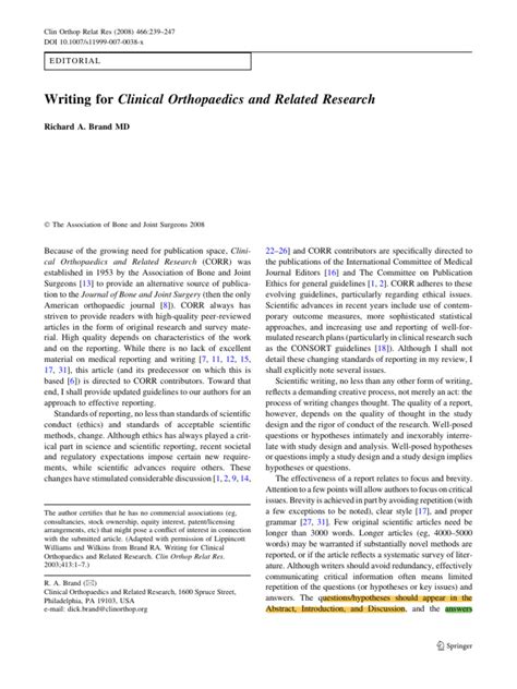 Corr Clinical Orthopaedics And Related Research Guidelines Pdf