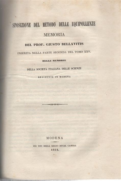 Metodo Delle Equipollenze Memoria By Giusto Bellavitis Très Bon Couverture Rigide 1837