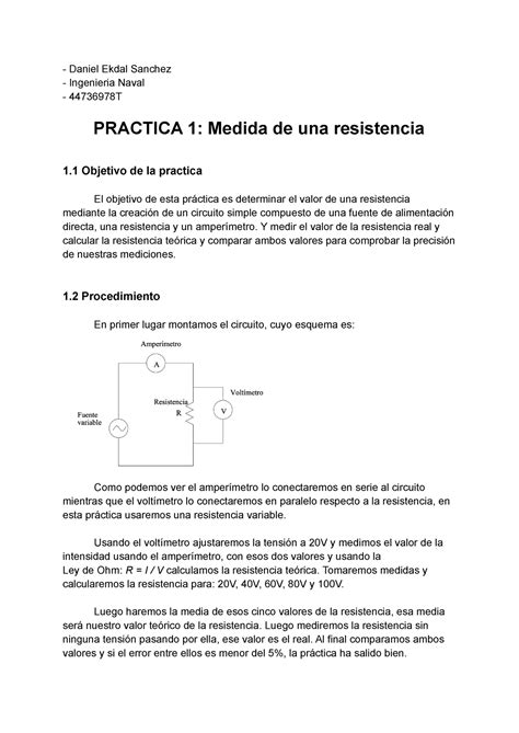 Medida De Una Resistencia Y Medir El Valor De La Resistencia Real Y Calcular La Resistencia