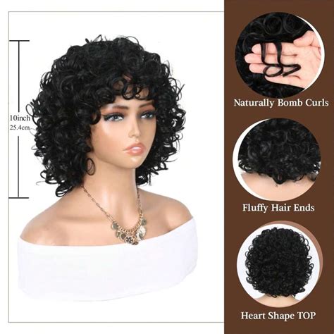 Curly Afro Wig With Bangs Short Kinky Curly Wig For Women Synthetic