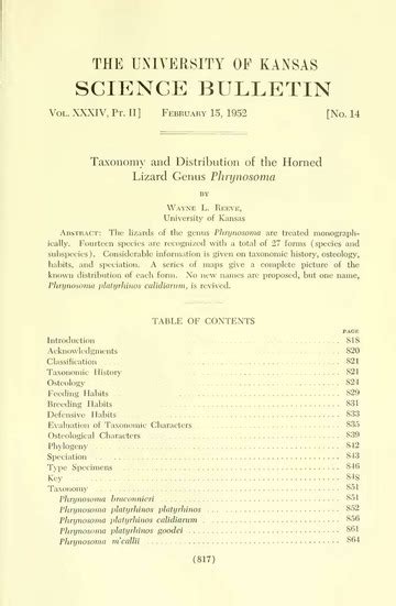 Taxonomy And Distribution Of The Horned Lizard Genus Phrynosoma W L