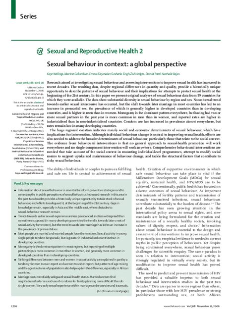 Pdf Sexual Behaviour In Context A Global Perspective