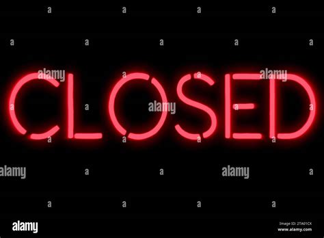 Flickering Blinking Red Neon Sign On Black Background Closed