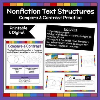 Compare And Contrast Text Structure Practice With Passages Tpt