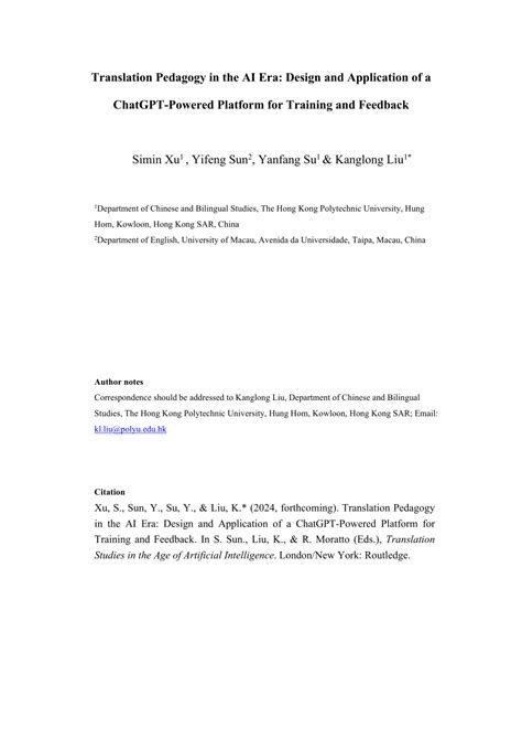 Pdf Translation Pedagogy In The Ai Era Design And Application Of A
