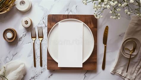 table place setting blank menu card mockup or reserve in wedding invite