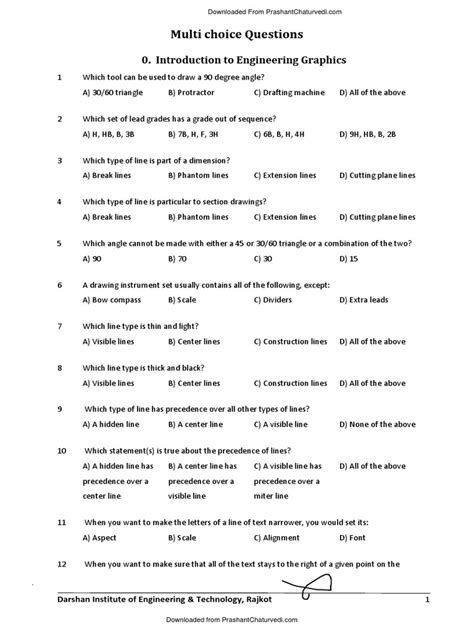 Engineering Drawing Mcq Prashantchaturvedi Com 1 Pdf Perspective