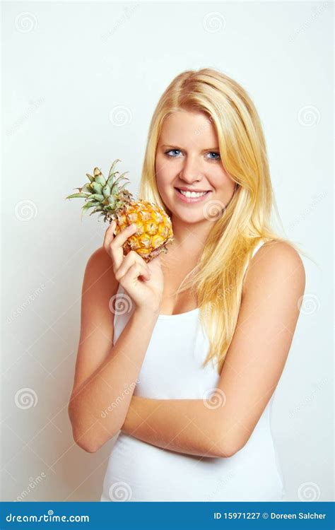 Girl With Pineapple Stock Image Image Of Girl Closeup 15971227