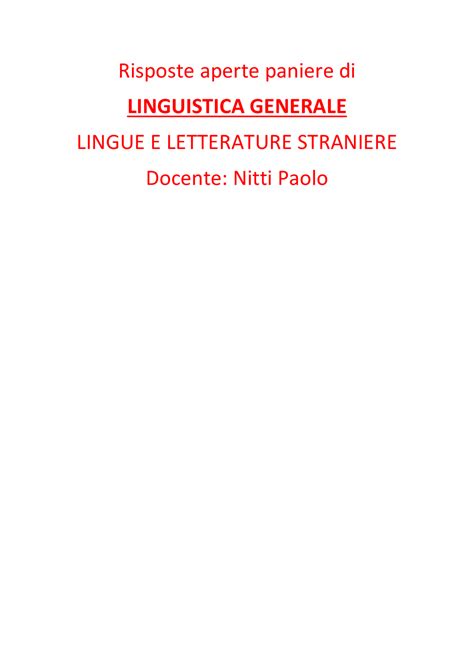 Risposte Aperte Paniere Di Linguistica Generale Ecampus Lingue E
