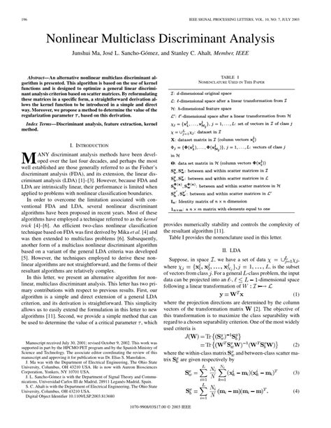 Pdf Nonlinear Multiclass Discriminant Analysis
