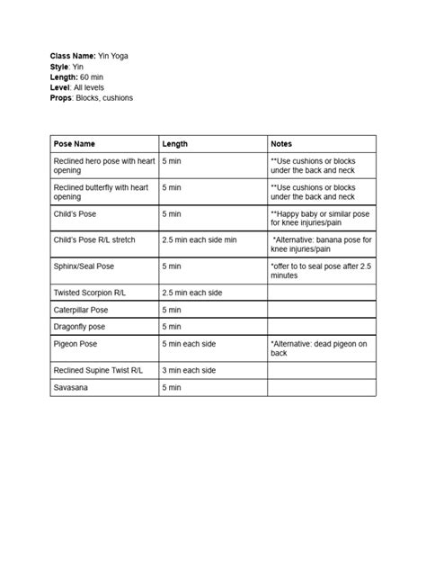 Yoga Class Plan Yin Pdf
