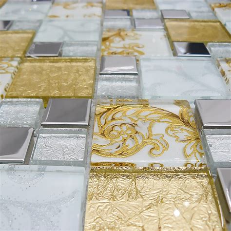 Glass Mirror Mosaic Tile Sheets Gold Mosaic Bathroom