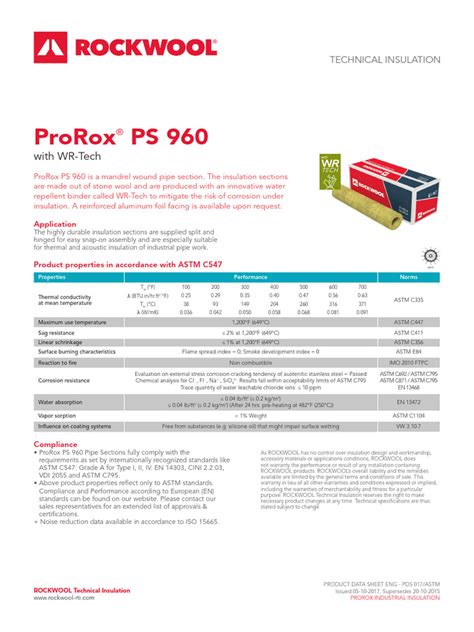 Thermal Insulation Data Sheet Rti Pro Rox Ps960 Pdf Thermal