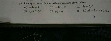 Ii Identify Terms And Factors In The Expressions Given Below N