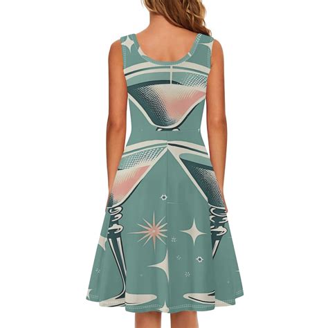 Mid Mod Gal Cocktail Martini Womens Tank Dress Midi Wrap Round Neck