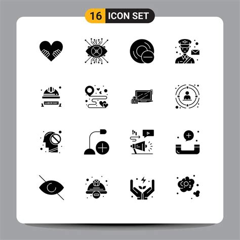 Group Of 16 Solid Glyphs Signs And Symbols For Postman Man Computers