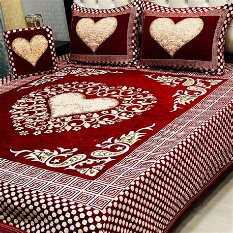 Velvet Jacquard King Size 4pc Bedsheet Set Winter 2025 Red Color