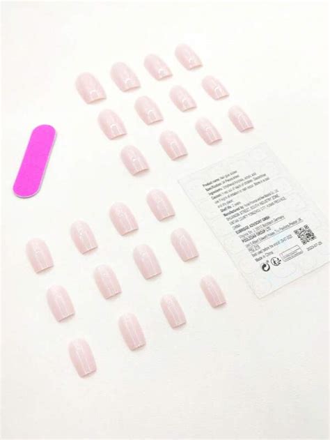 24 Pieces Short Square False Nails With 1 Nail File And 1 Jelly Gel SHEIN UK