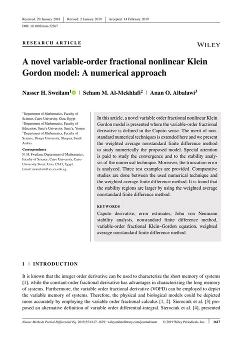 A Novel Variable‐order Fractional Nonlinear Klein Gordon Model A Numerical Approach Request Pdf