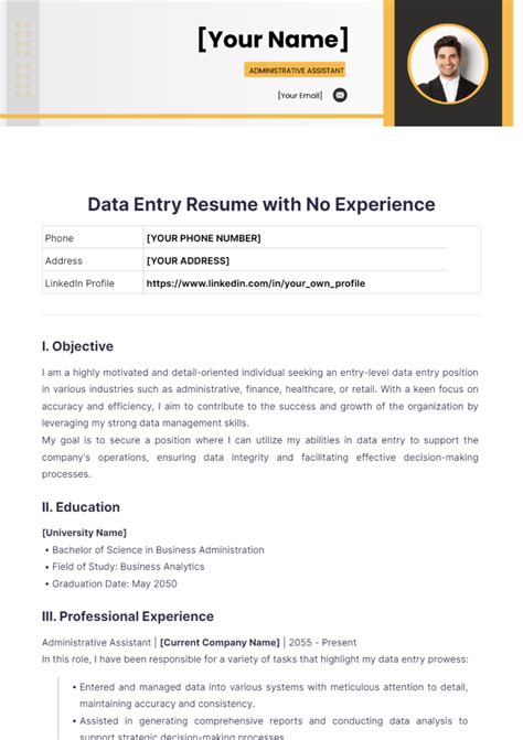 Free Blank Resume With No Experience Template To Edit Online