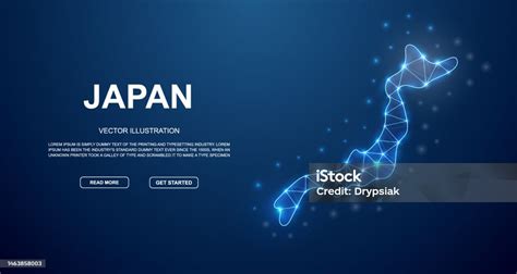 일본 3d 낮은 폴리 방문 페이지 템플릿입니다 일본 지도 디자인 그림입니다 웹사이트 디자인을 위한 다각형 국가 지도 그림 3차원 형태에 대한 스톡 벡터 아트 및 기타 이미지