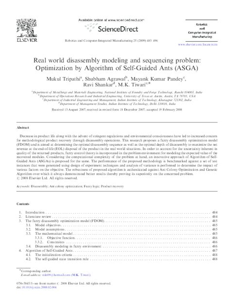 Pdf Real World Disassembly Modeling And Sequencing Problem