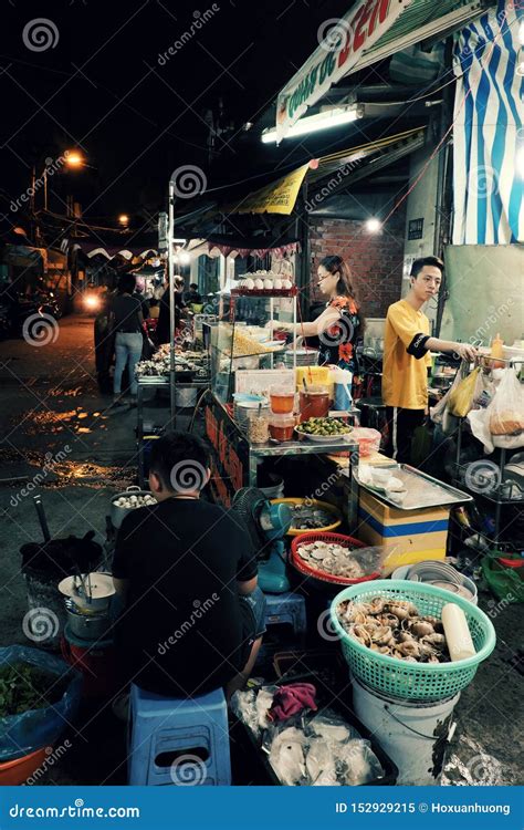 Diners Eating At Outdoor Restaurant Night At Food Stree Editorial Image