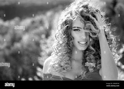 Blonde Girl With Long And Curly Wavy Hair Beautiful Model With Curly
