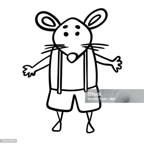 작은 설치류 소년 기호 2020 중괄호와 반바지 색칠 하기 페이지 색칠 공부 윤곽선 0명에 대한 스톡 벡터 아트 및 기타 이미지