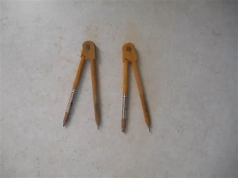 Anciens Petits Compas En Bois Quip S Dun Crayon Eur Picclick Fr